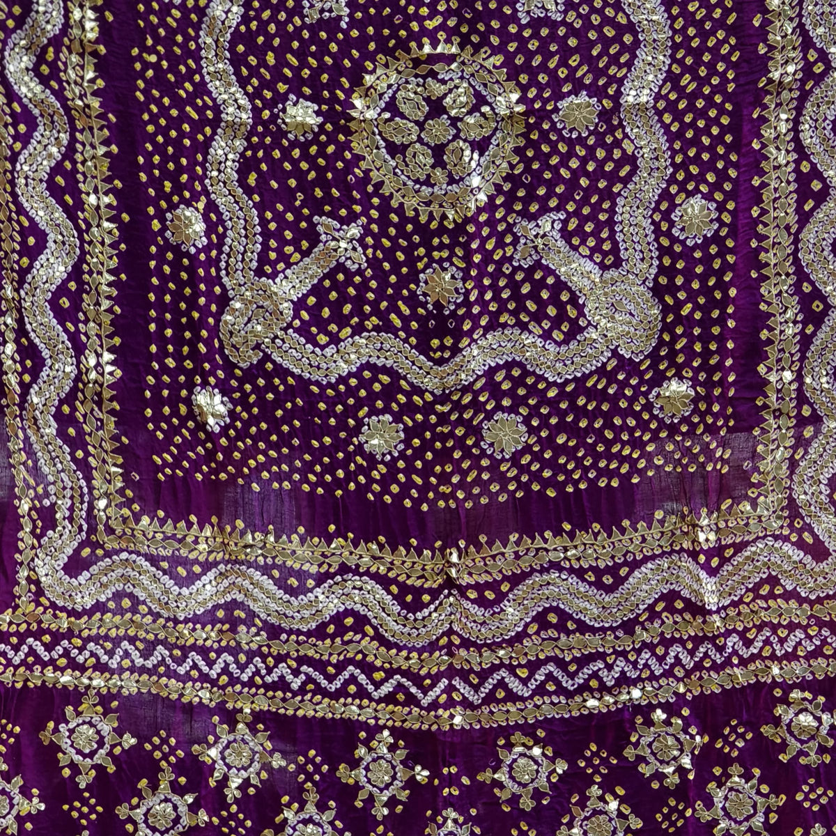 Pure Gaji Silk Hand Bandej Dupata With Lagdi Patta With Puree Gotaa Pa ...